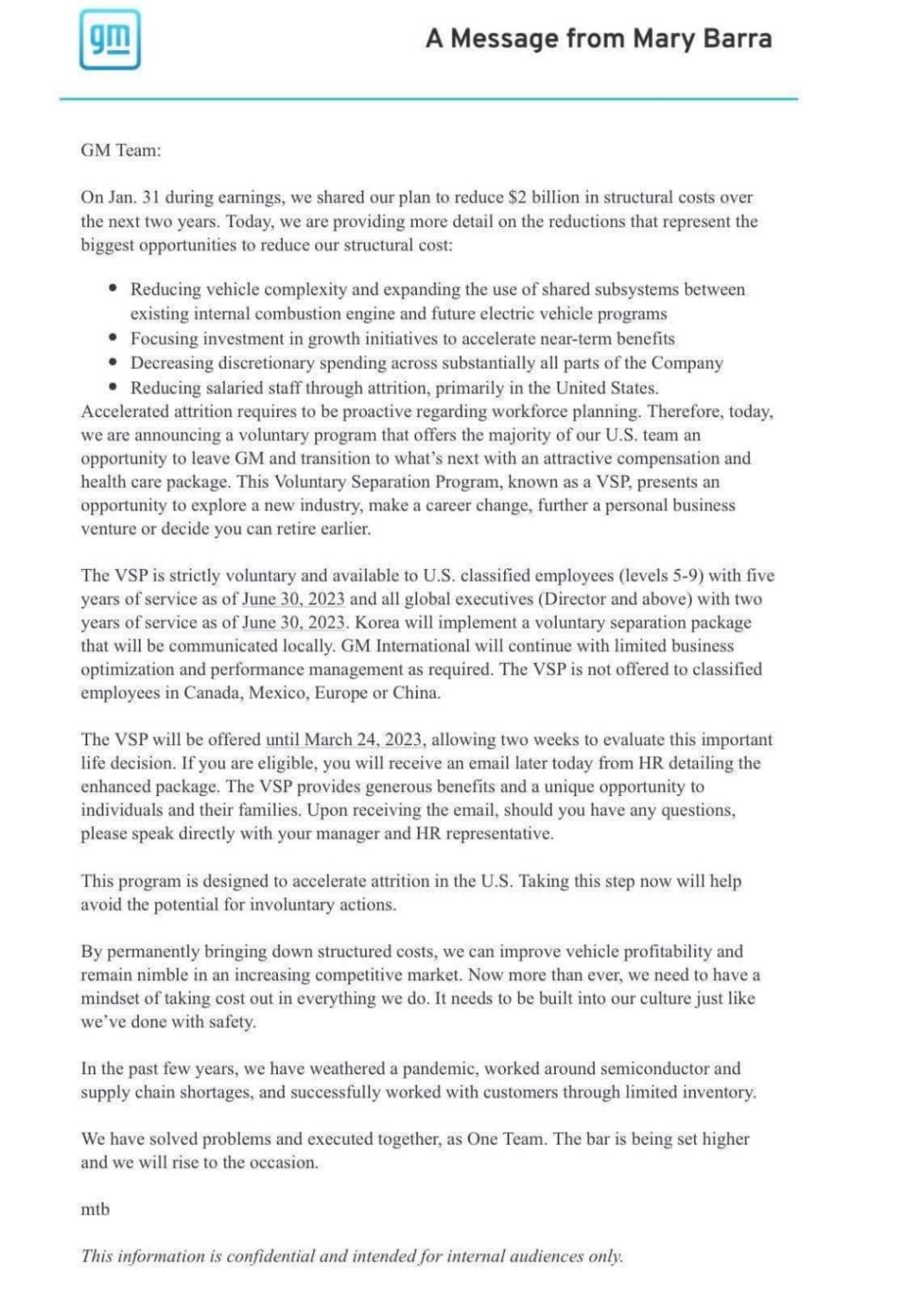 Mary Barra Asks Employees For "Voluntary Separation" From GM in Leaked Cost Cutting Memo | GM ...