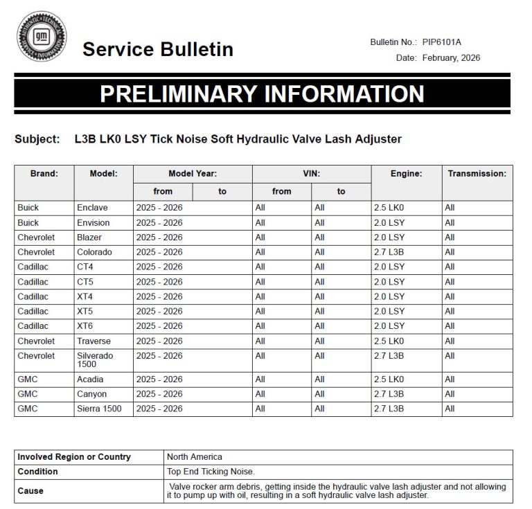 Got a Top-End Tick? GM Issues TSB PIP6101for 2025-2026 2.7L, 2.5L, and ...